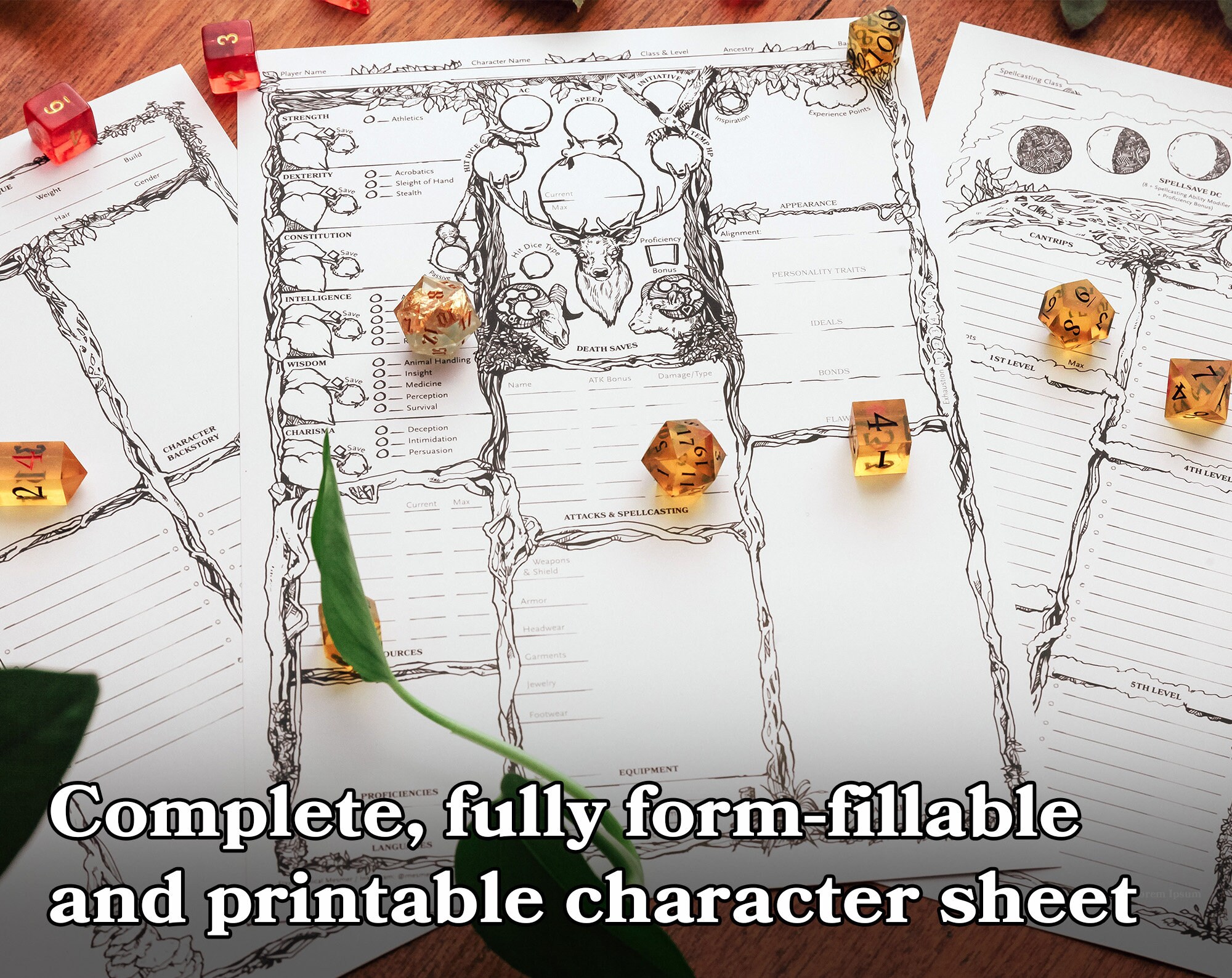 Dnd Character Sheet: Primal Roots. Hand-illustrated Nature-inspired 5th ...