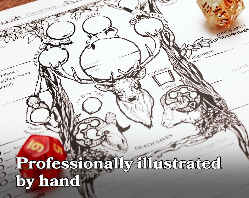 Dnd Character Sheet: Primal Roots. Hand-illustrated Nature-inspired 5th ...