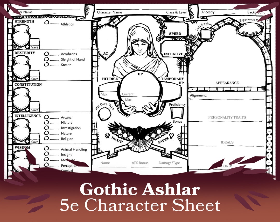 Dnd Character Sheet: Gothic Ashlar. Hand-illustrated - Etsy