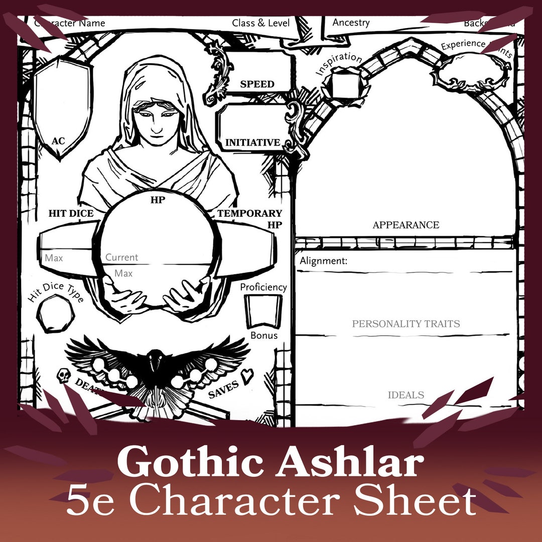 Dnd Character Sheet: Gothic Ashlar. Hand-illustrated Gothic-style 5th ...