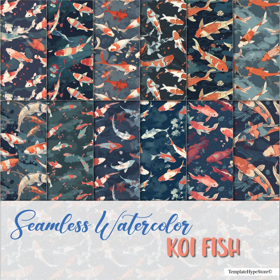 SEAMLESS Koi Fish - Digital Paper - SEAMLESS - 12 Designs - 10x10in ...