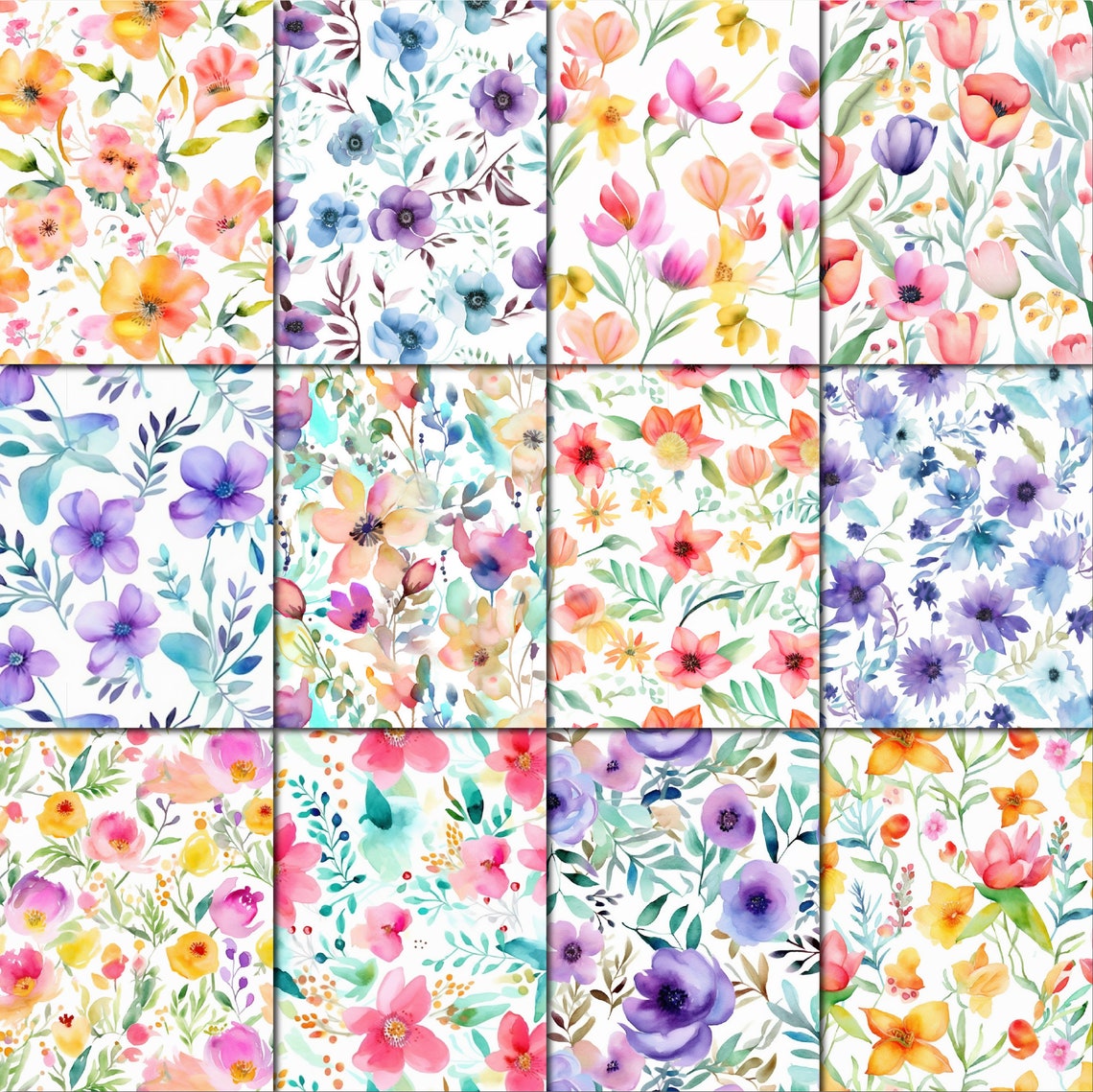 SEAMLESS Watercolor Spring Flower-floral Digital Paper - Etsy
