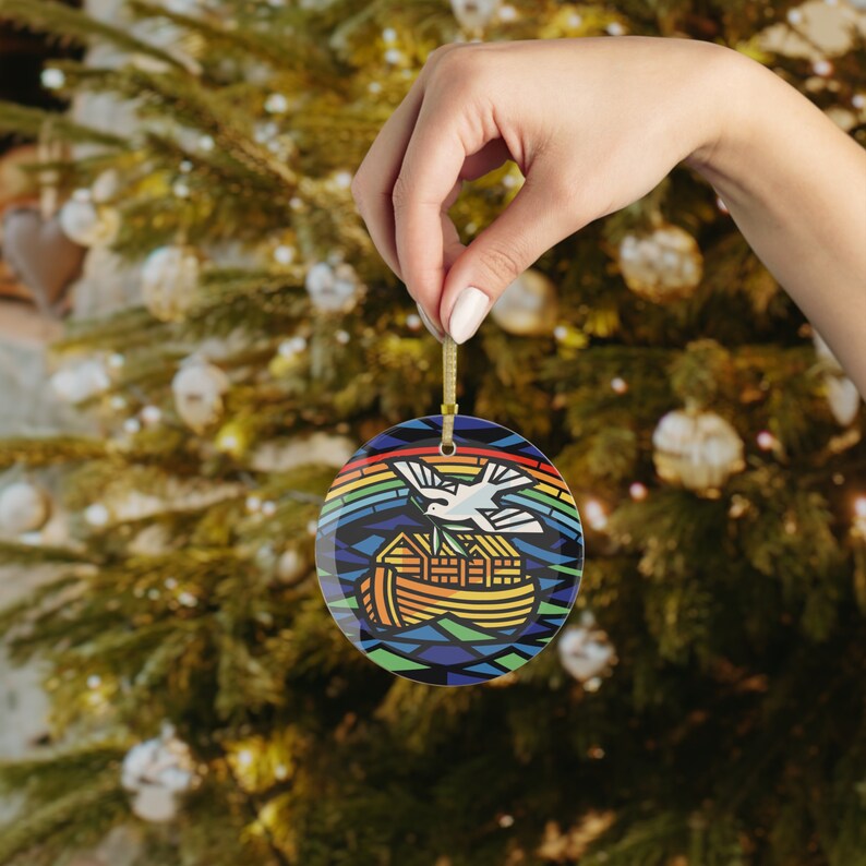 Noah's Ark Rainbow Peace Dove Glass Ornament Bright - Etsy