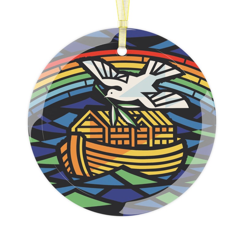 Noah's Ark Rainbow Peace Dove Glass Ornament Bright - Etsy