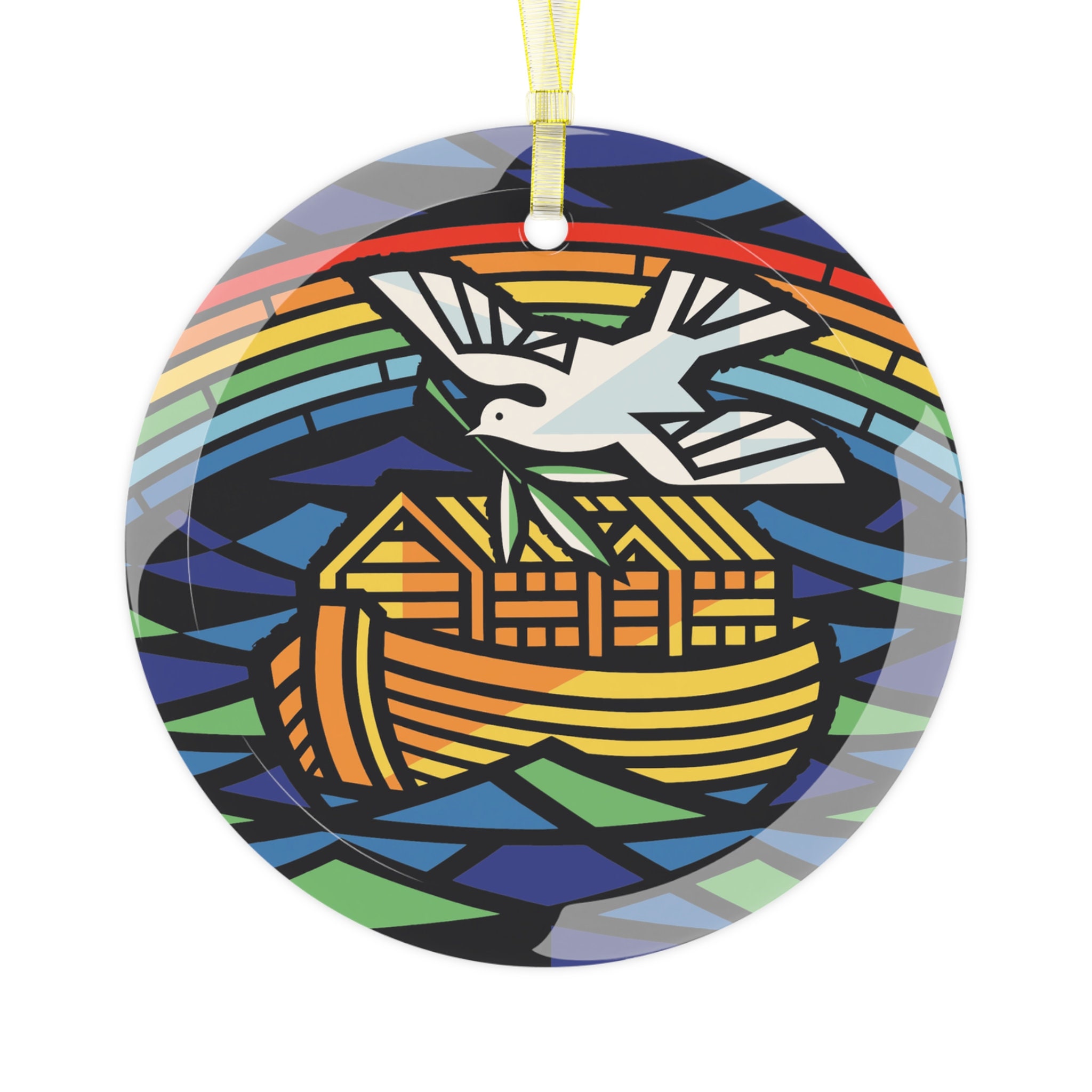 Noah's Ark Rainbow Peace Dove Glass Ornament Bright - Etsy