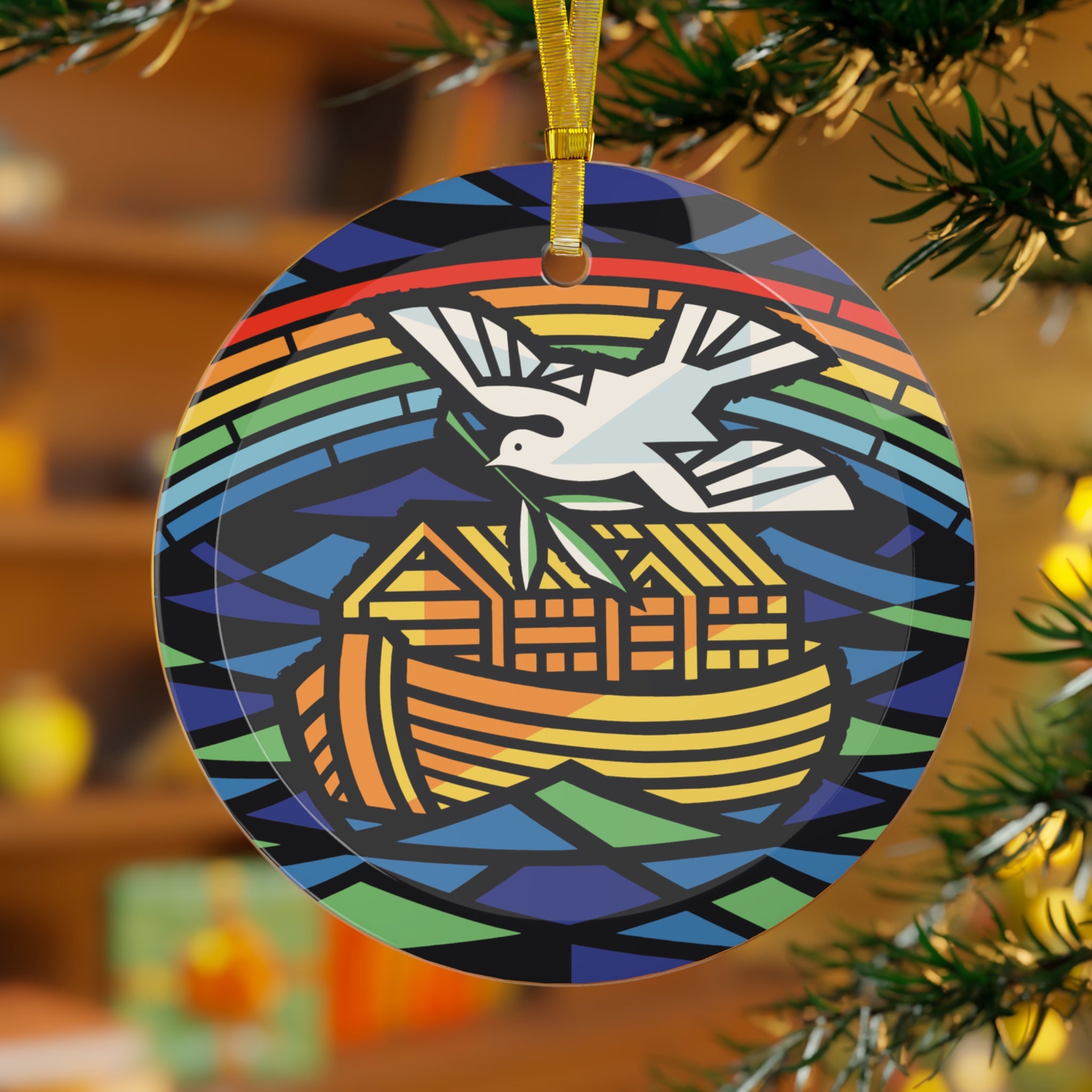 Noah's Ark Rainbow Peace Dove Glass Ornament Bright - Etsy