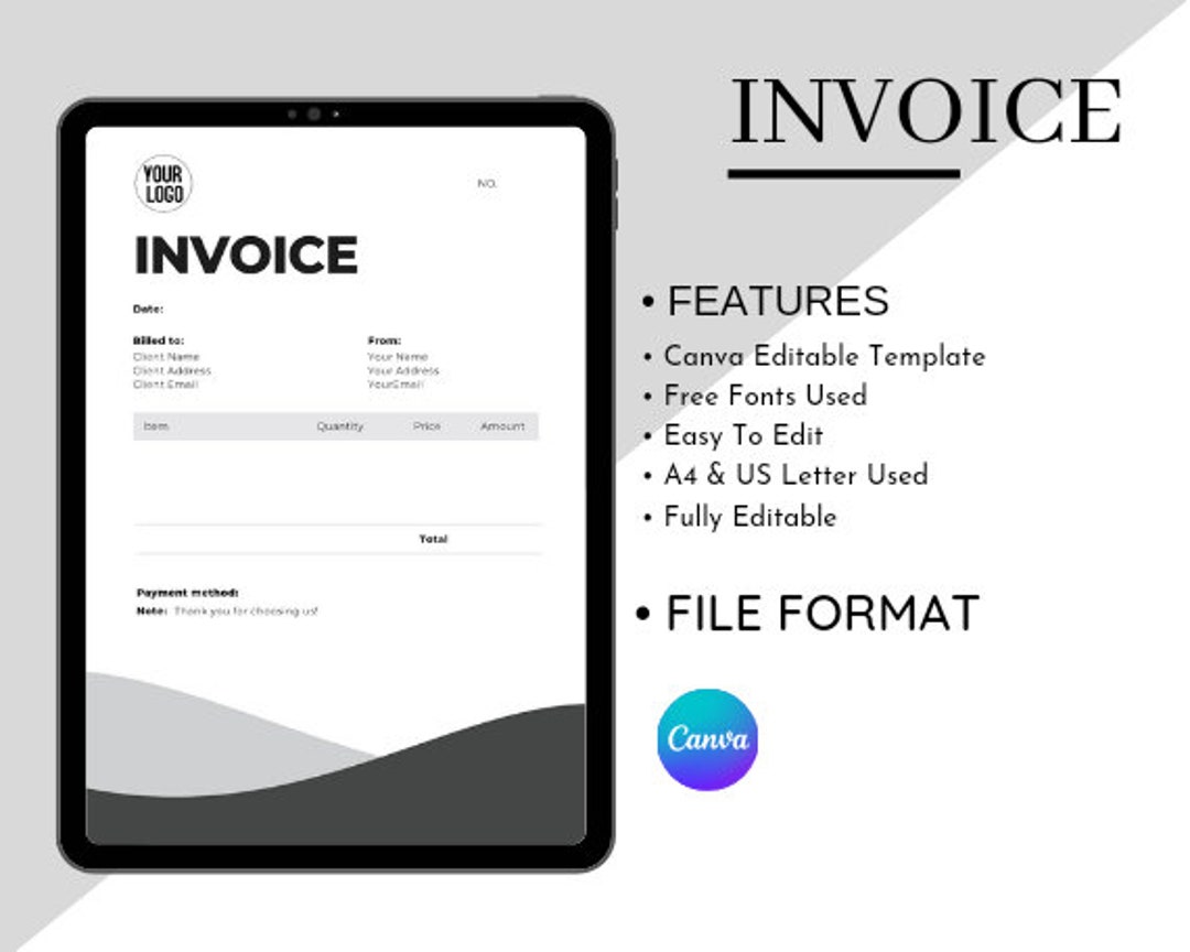 Editable Printable Invoice Template Invoice Template - Etsy