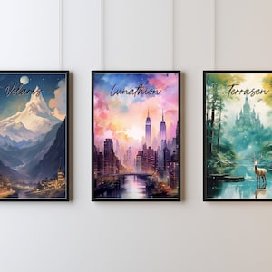 Maasverse World Art Prints: Velaris, Terrasen, Lunathion (digital ...