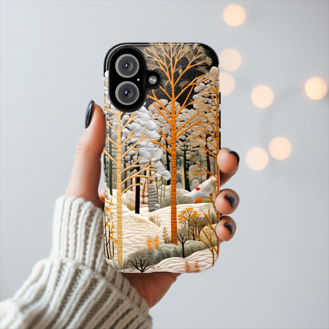 Faux Quilted Winter Landscape Phone Case, Winter Snow Scene, Xmas ...