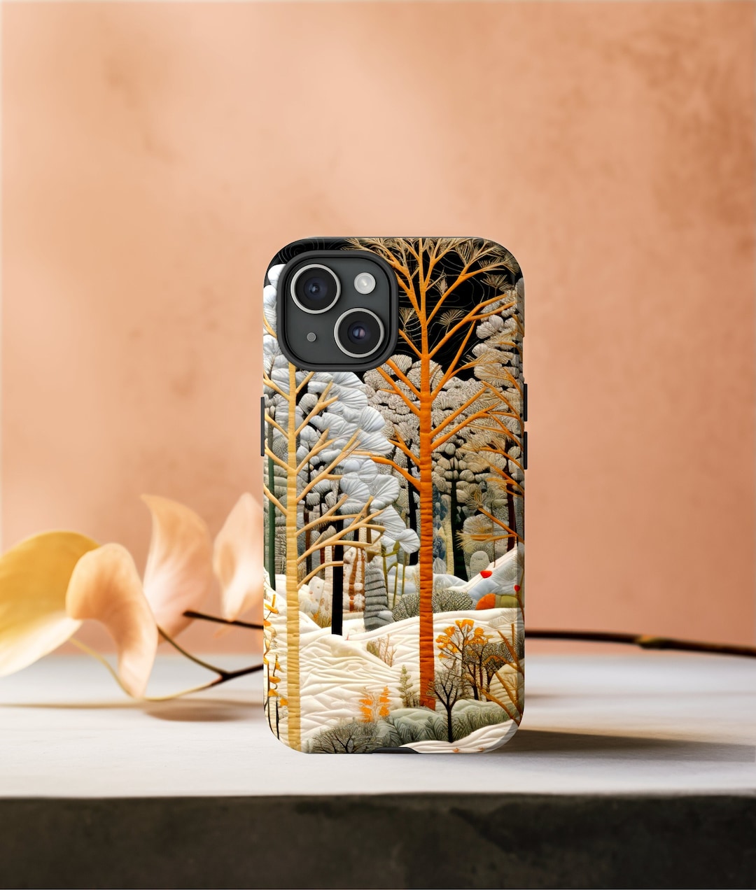 Faux Quilted Winter Landscape Phone Case, Winter Snow Scene, Xmas ...