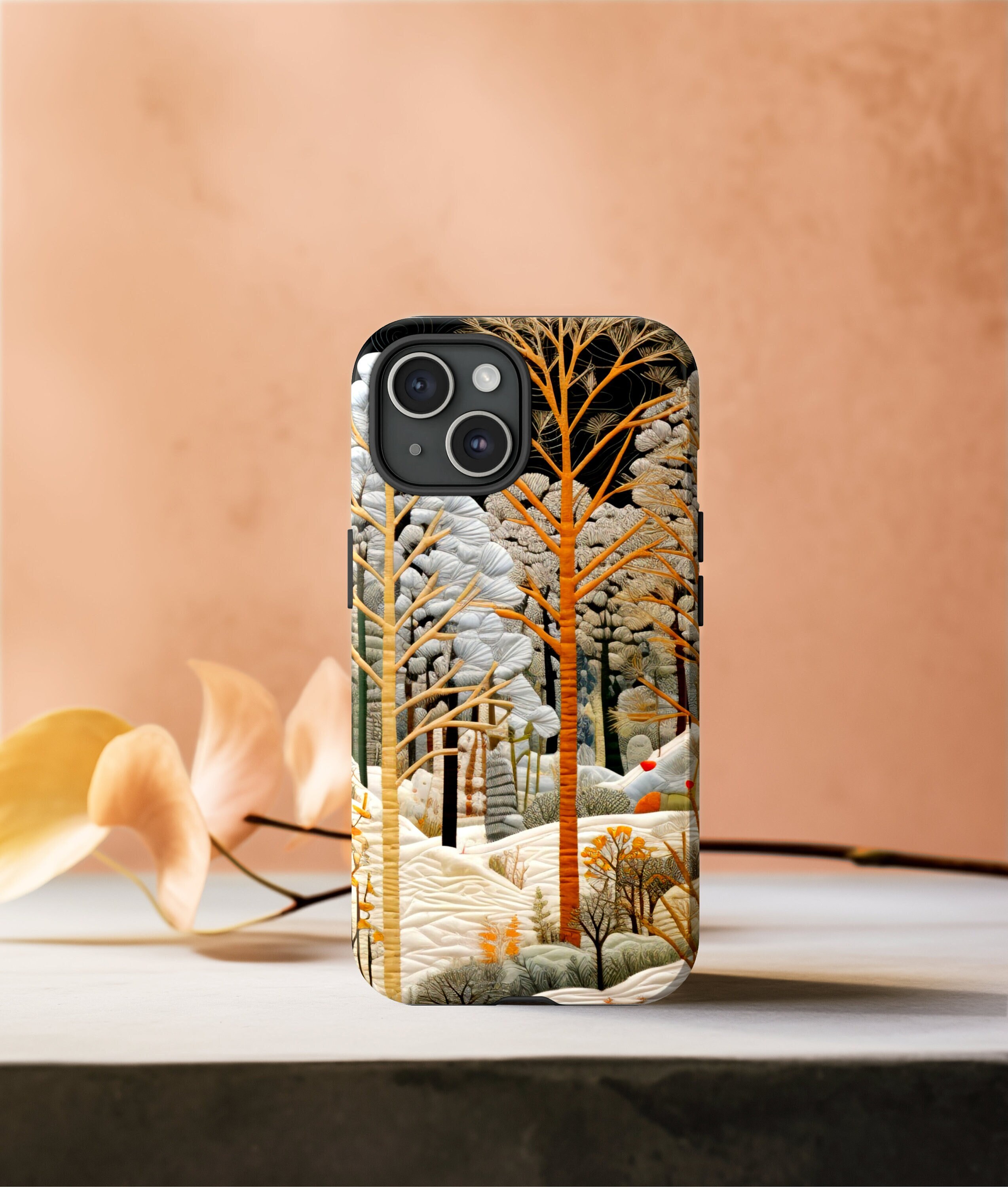 Faux Quilted Winter Landscape Phone Case, Winter Snow Scene, Xmas ...