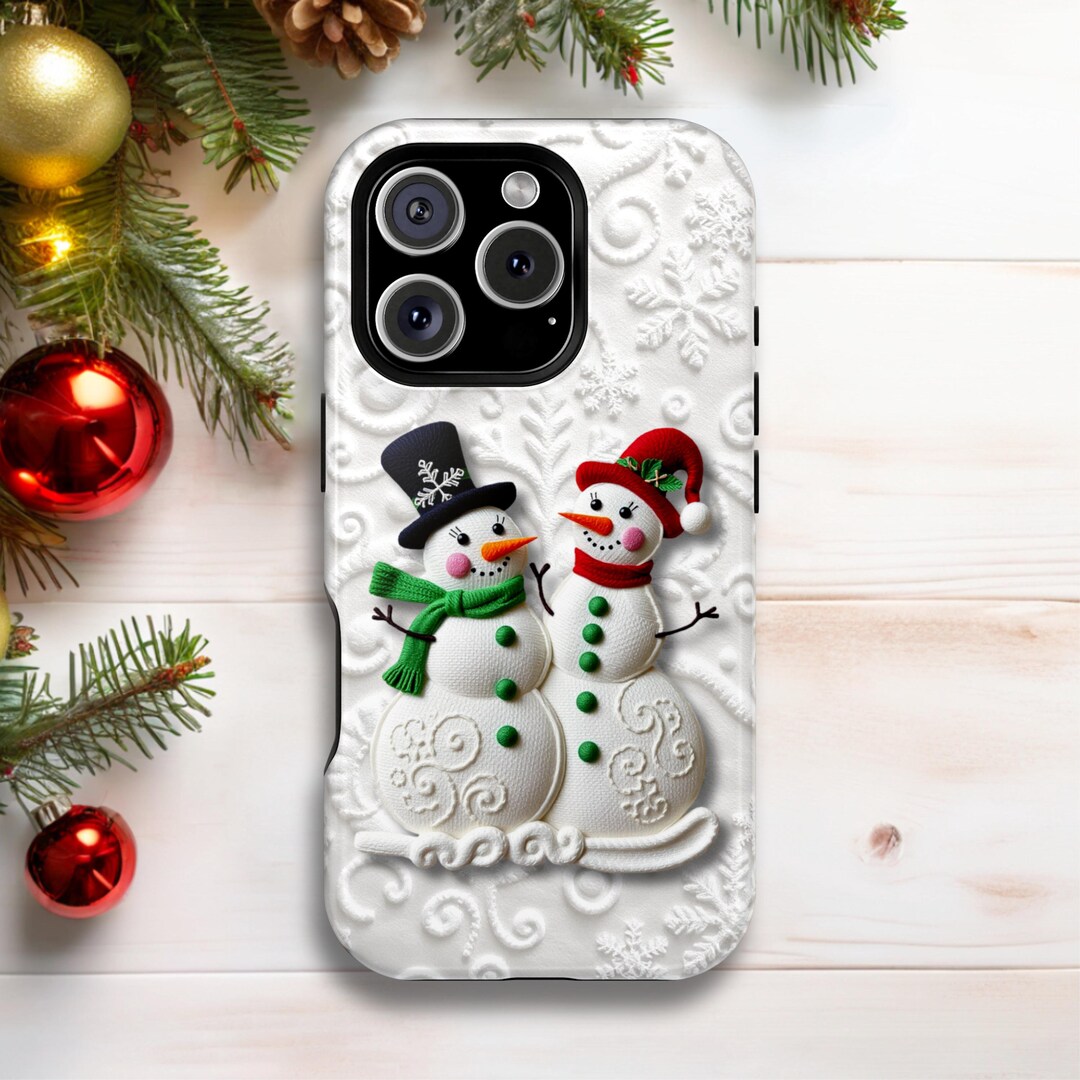 Magsafe Embroidered Snowmen Case, Christmas Gift, Holiday Phone Case, Magnetic Tough Case ...
