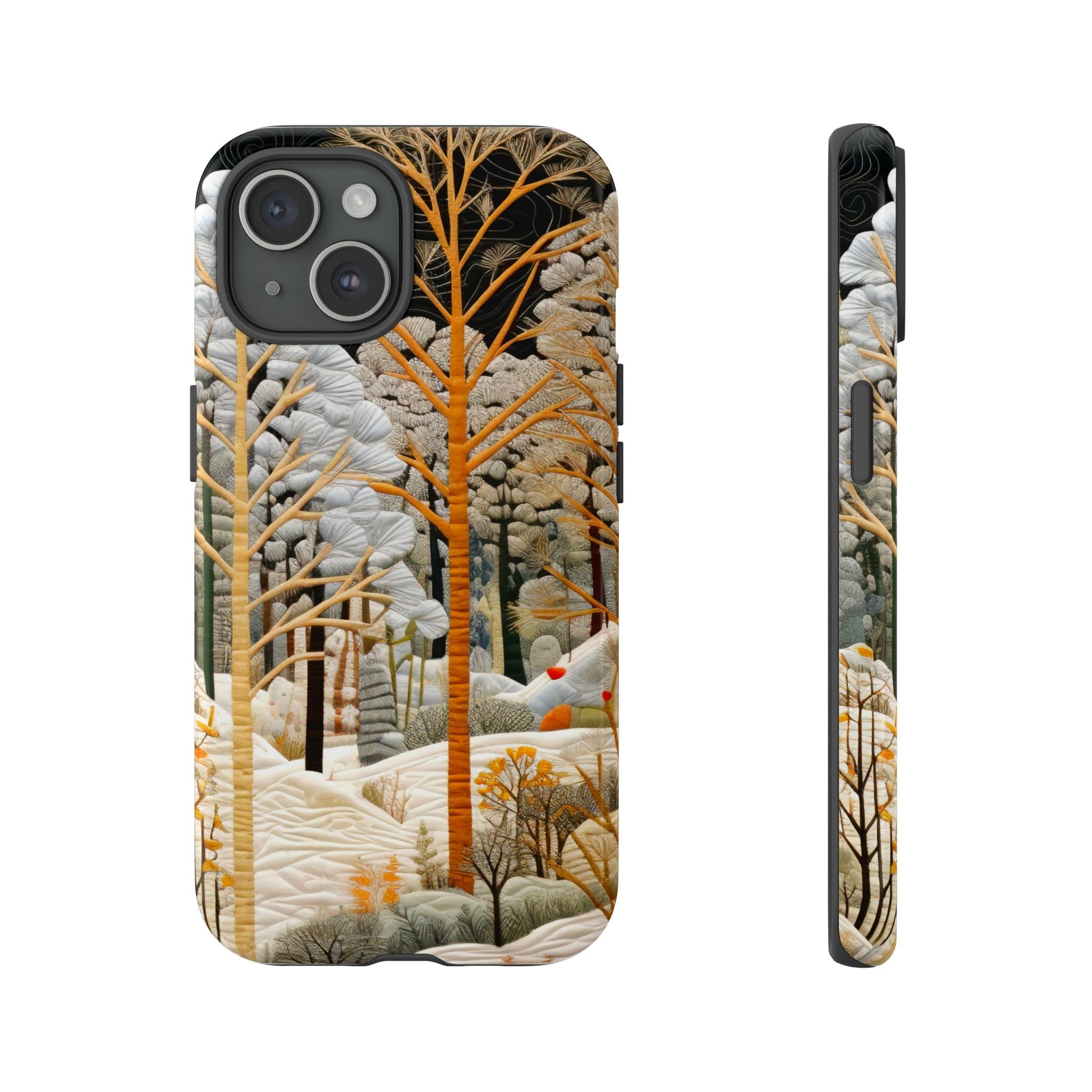 Faux Quilted Winter Landscape Phone Case, Winter Snow Scene, Xmas ...