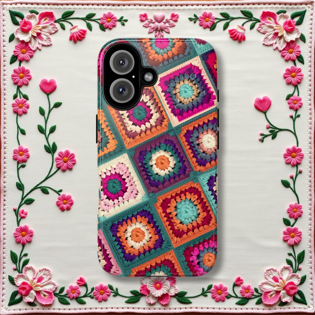 Crochet Granny Squares Phone Case, Faux Fabric Case, Blanket Case ...