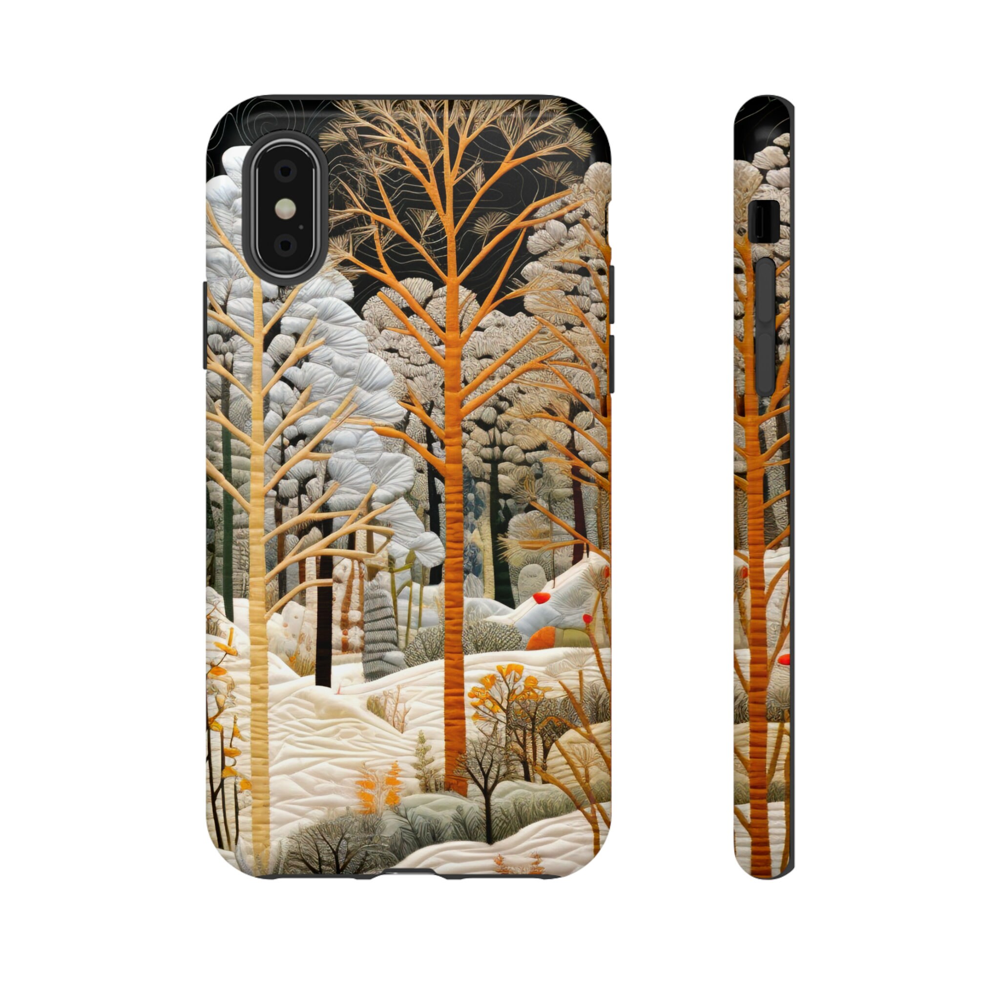 Faux Quilted Winter Landscape Phone Case, Winter Snow Scene, Xmas ...