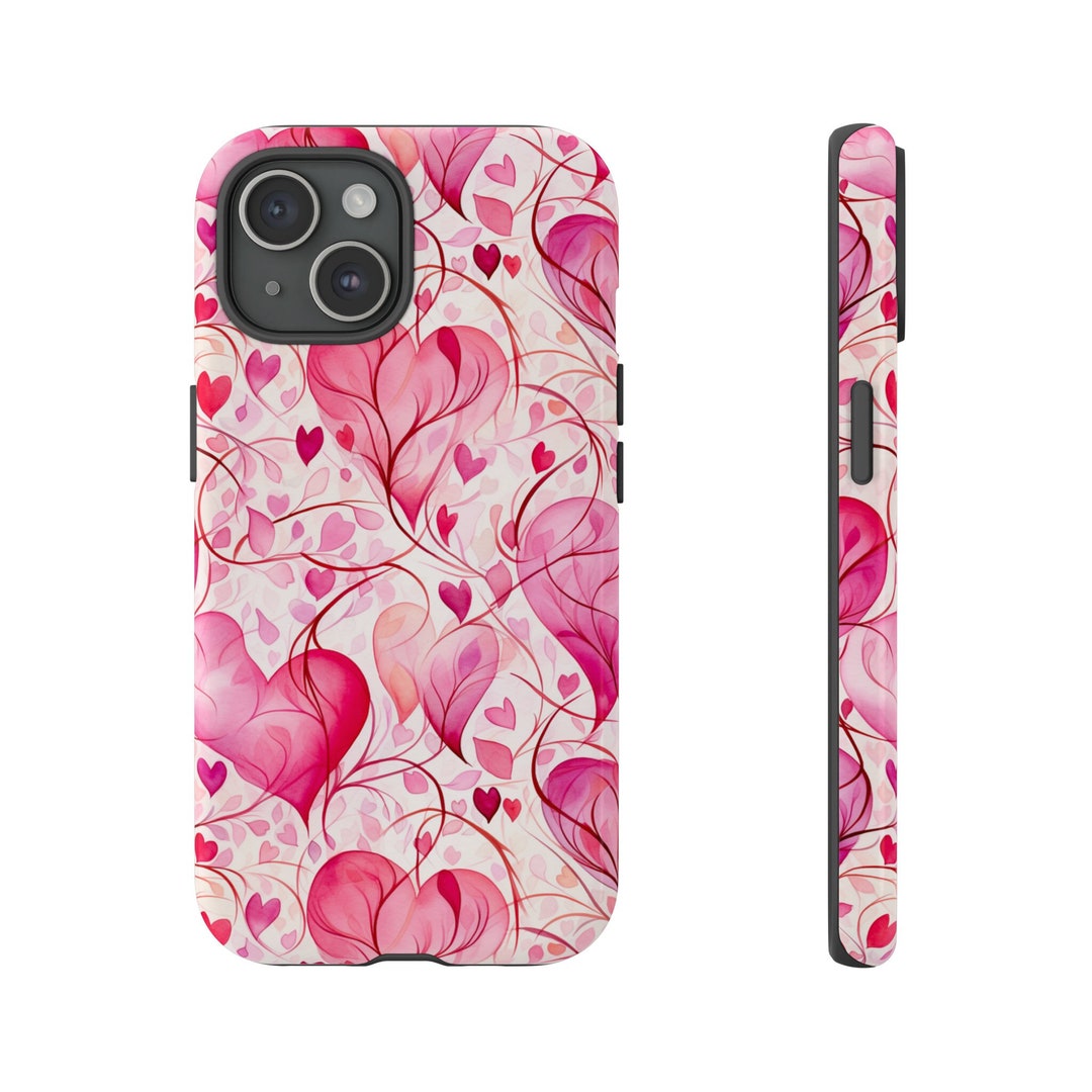 Artsy Valentine Hearts Pattern Phone Case, Cute Pink and Red Boho ...