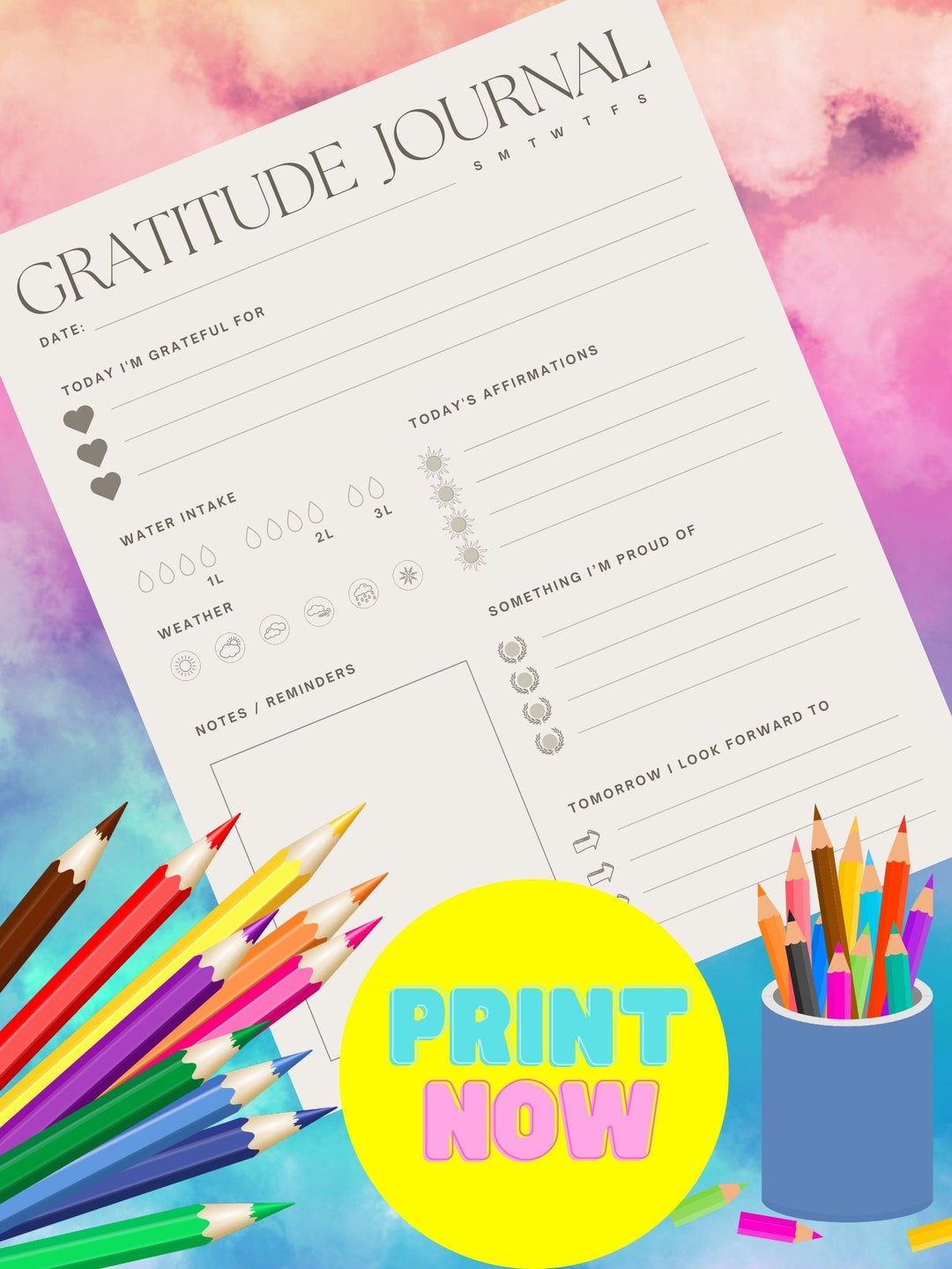 Daily Gratitude Journal Page - Instant Download • Writing • Journaling ...
