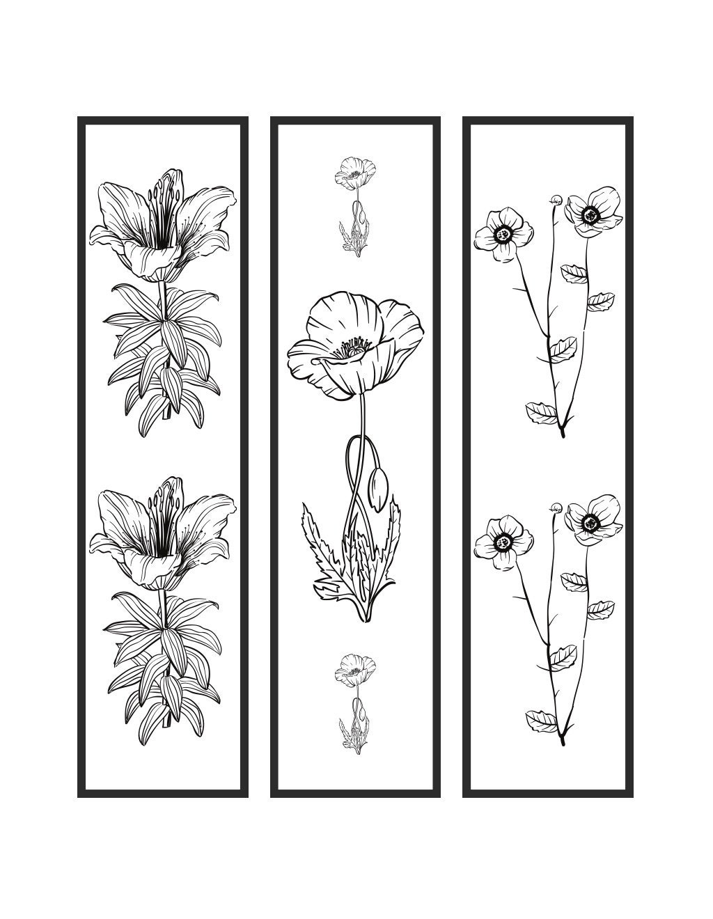 Flowers Coloring Bookmarks Instant Download Flower Lovers Art Therapy ...