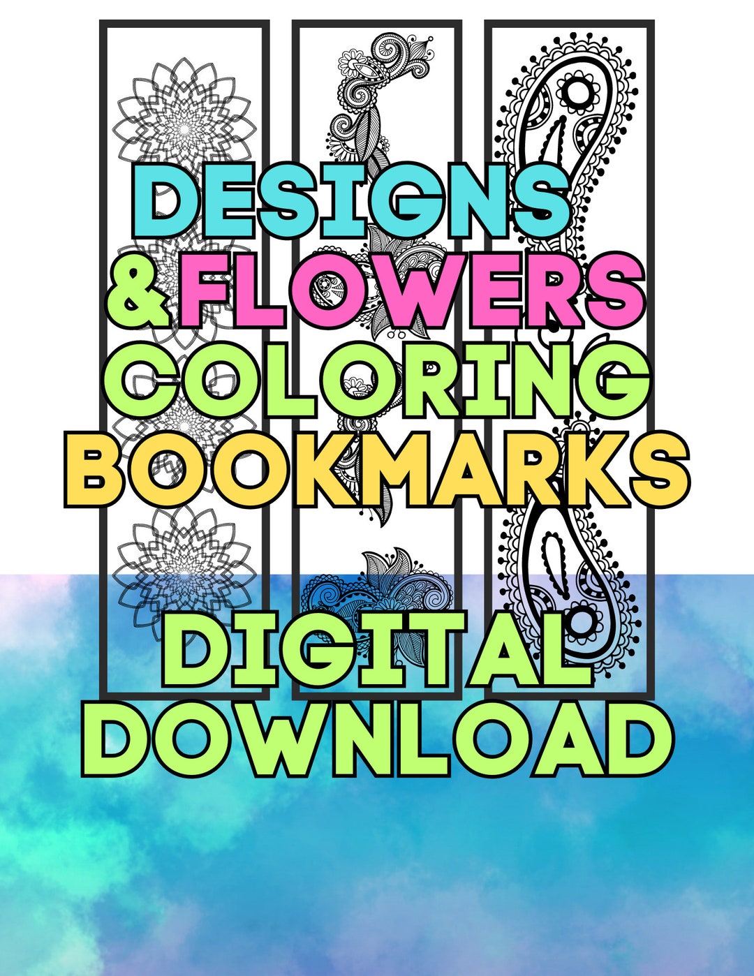 Designs & Flowers Coloring Bookmarks • Instant Download • Coloring ...