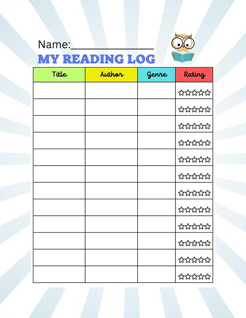 Customizable School Reading Log Studentsteachers Moms Dads Teaching ...