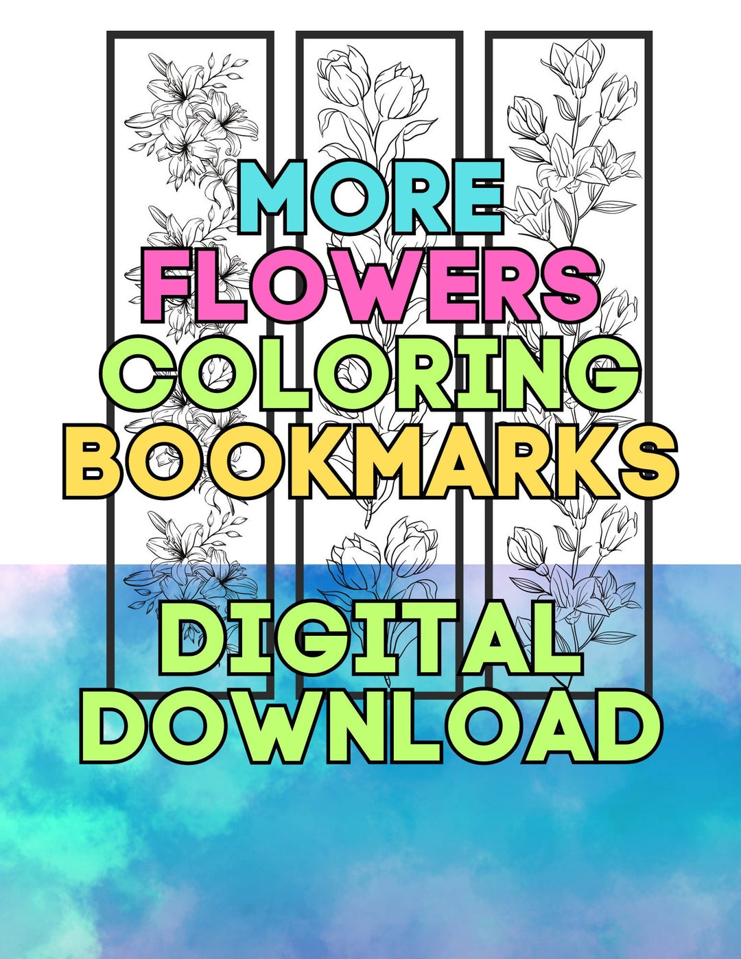 MORE Flowers Coloring Bookmarks • Instant Download • Flower Coloring ...