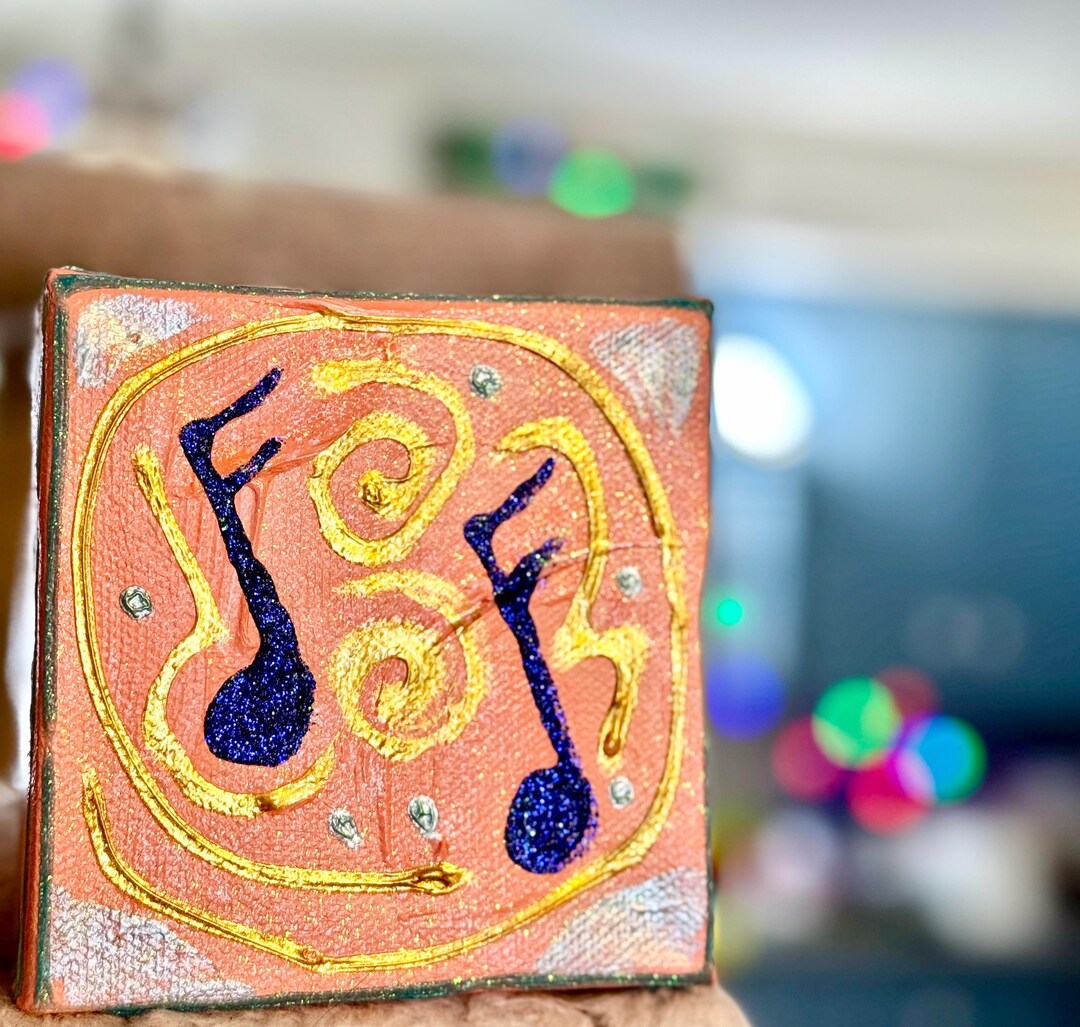 Original Signed Artwork 4"x4" - Music Notes Painting, Vibrant Blue ...