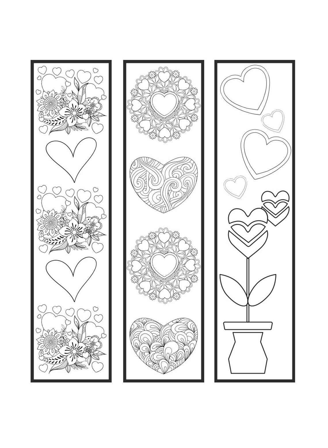 Love & Hearts Coloring Bookmarks • Instant Download • Valentine Gift ...