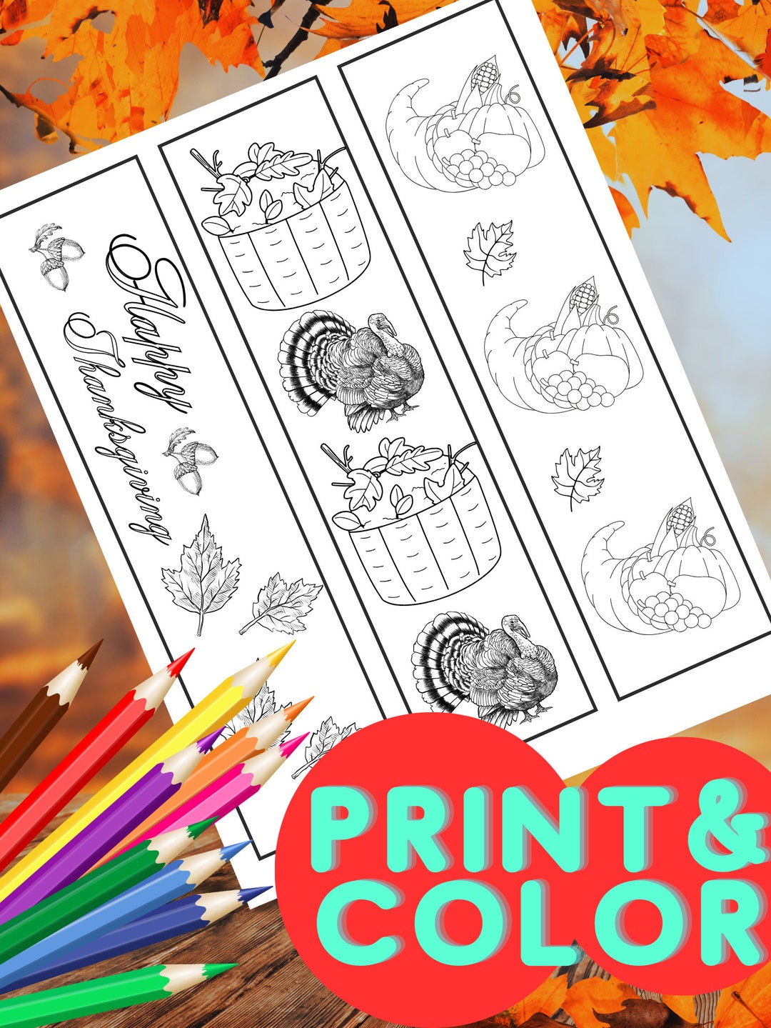 Thanksgiving Coloring Bookmarks Instant Download Celebrate With ...