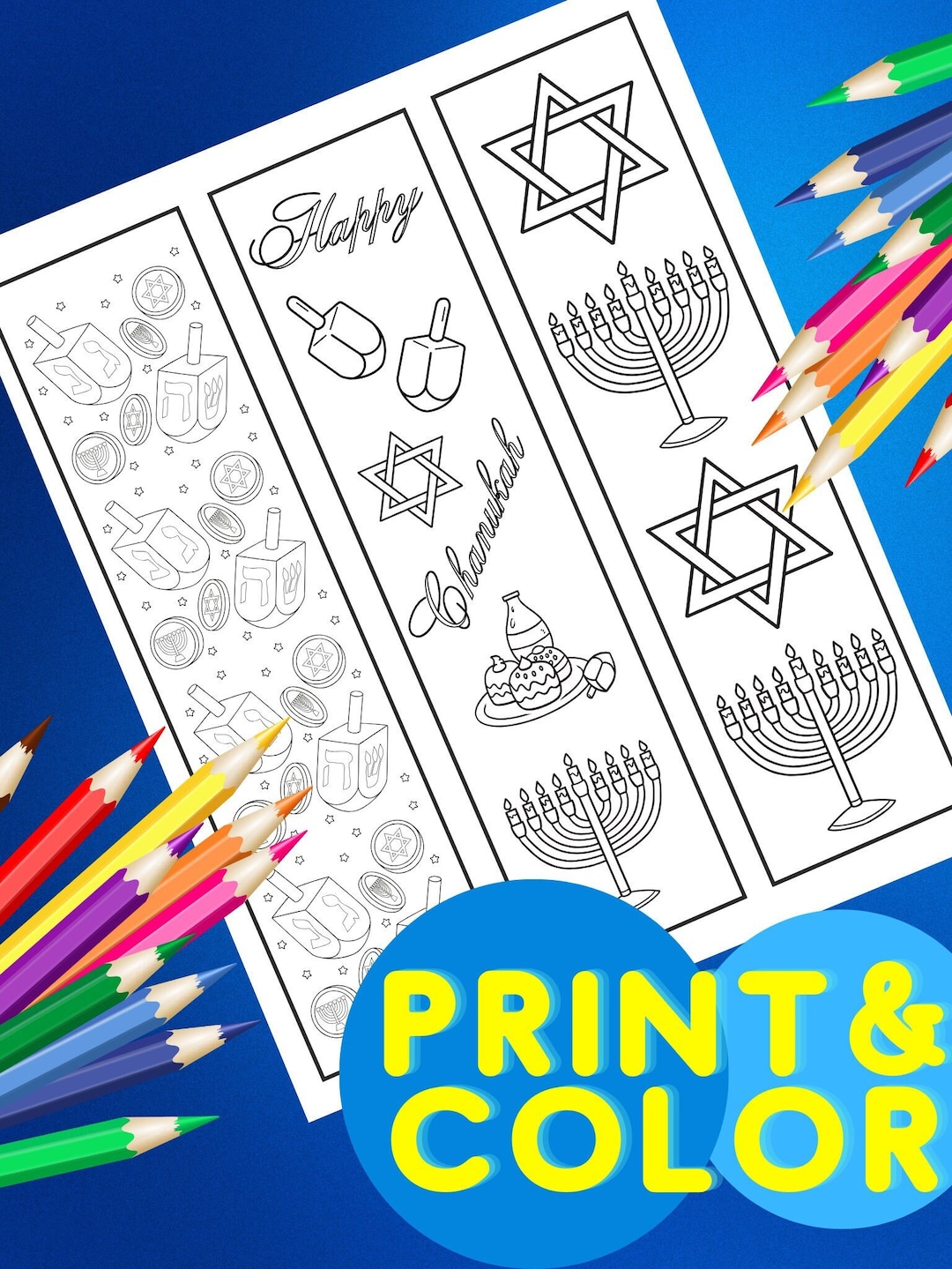 Hanukkah Coloring Bookmarks Instant Download Celebrate Hanukkah ...