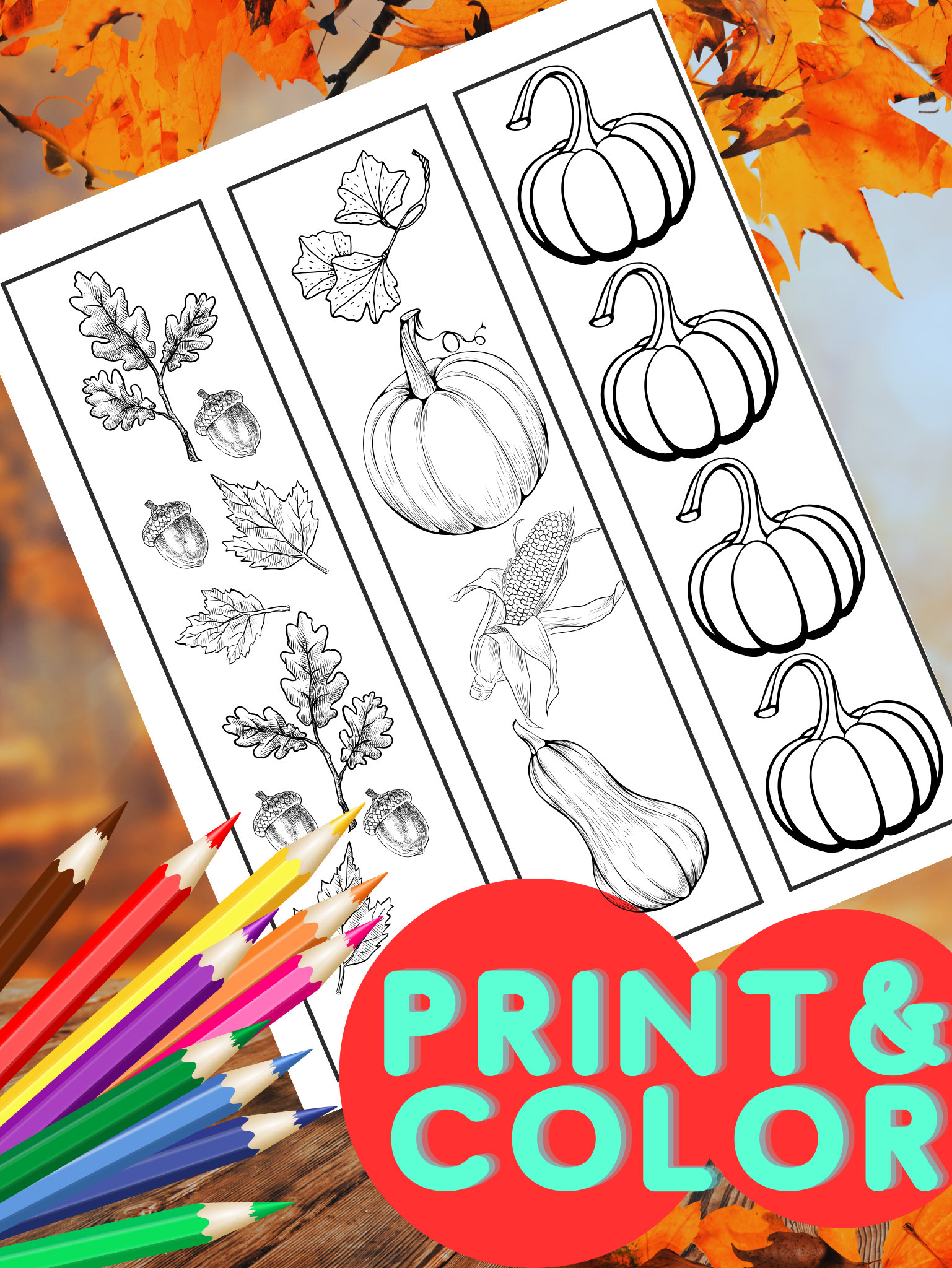 Fall Coloring Bookmarks Instant Download Celebrate Autumn - Etsy