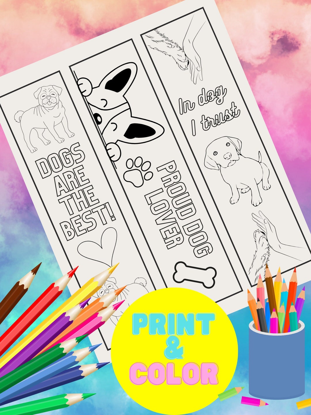 I Love DOGS: Coloring Bookmarks Instant Download Woof Parents Kids ...