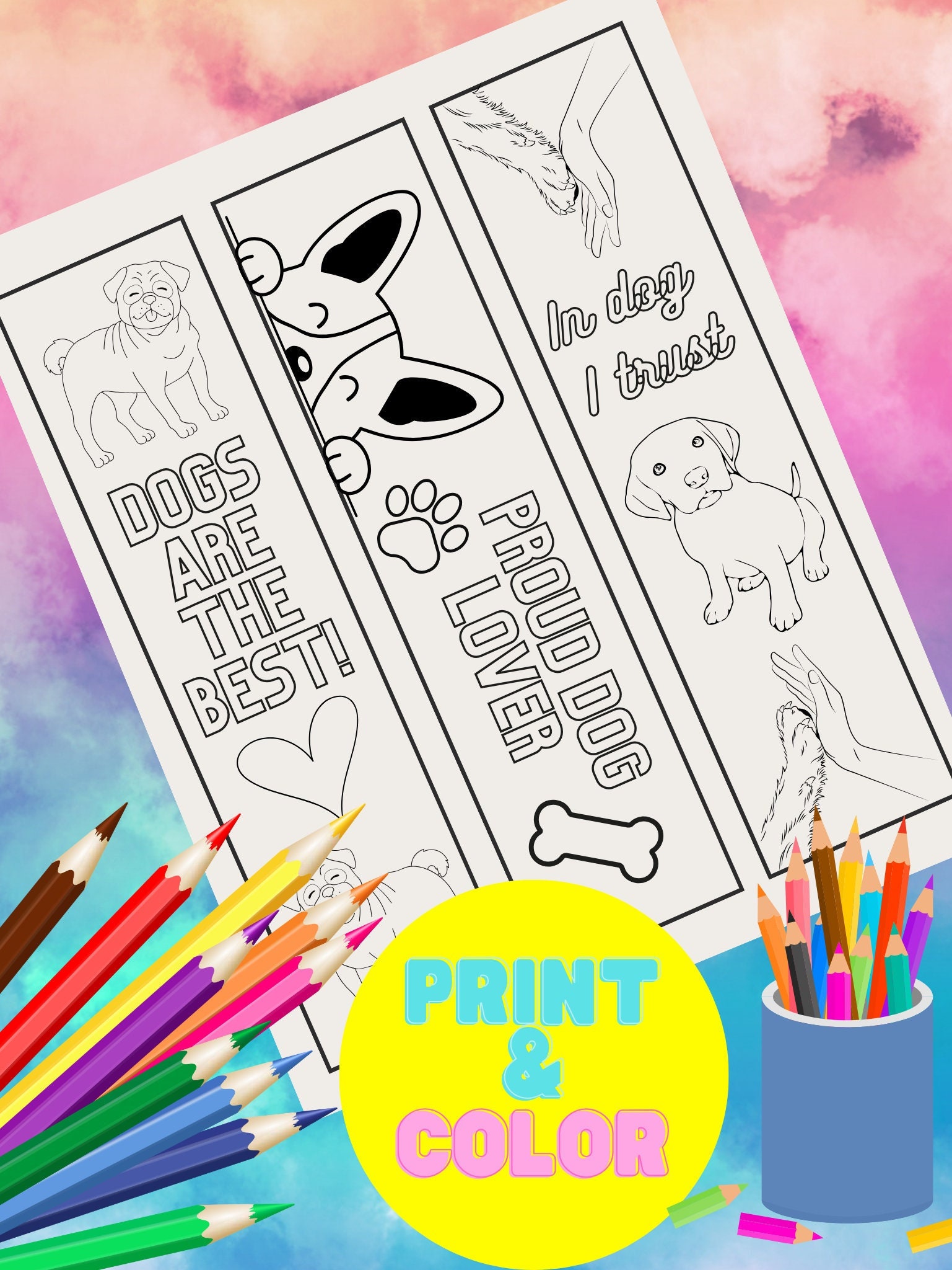 I Love DOGS: Coloring Bookmarks Instant Download Woof Parents Kids ...