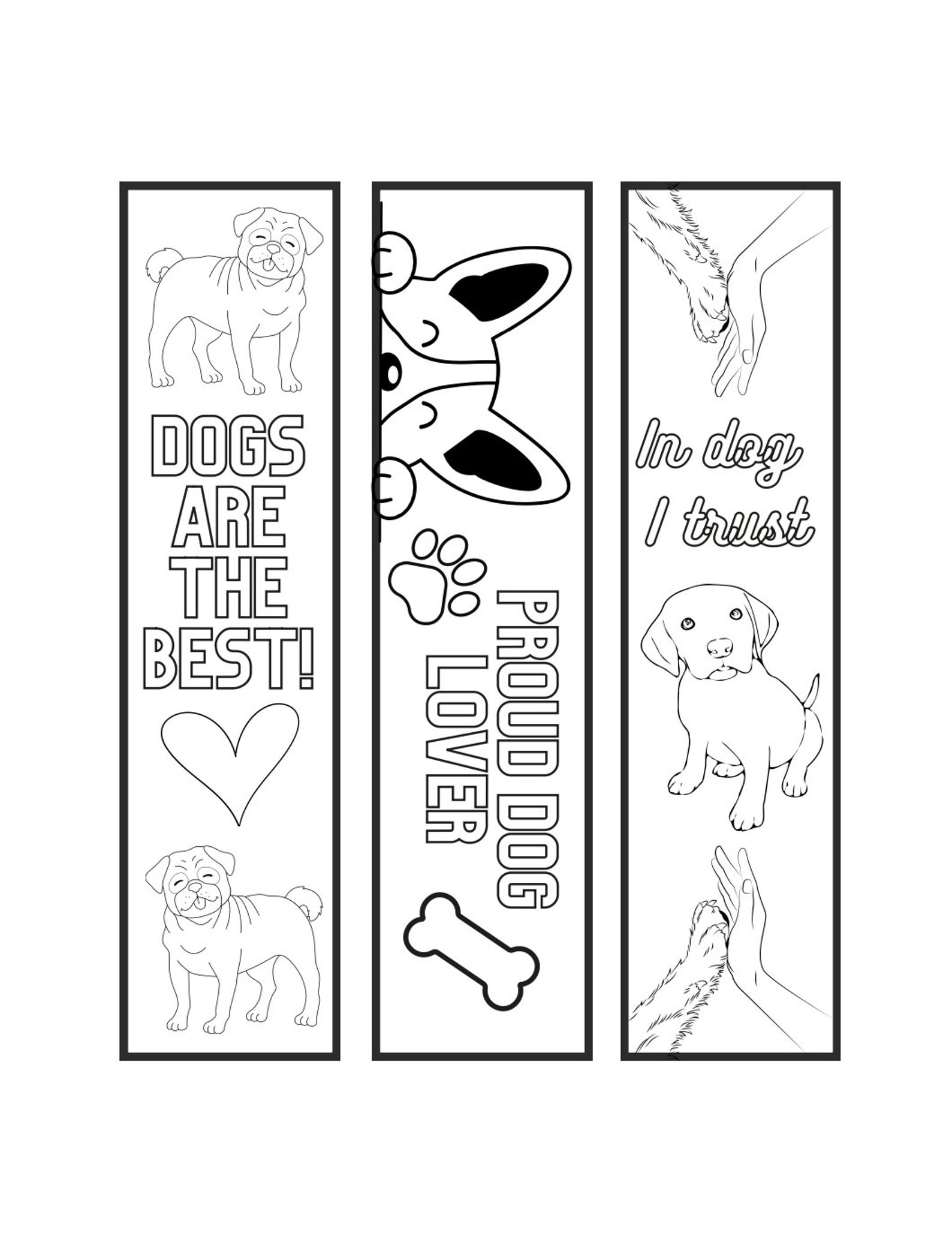 I Love DOGS: Coloring Bookmarks • Instant Download • Woof • Parents ...