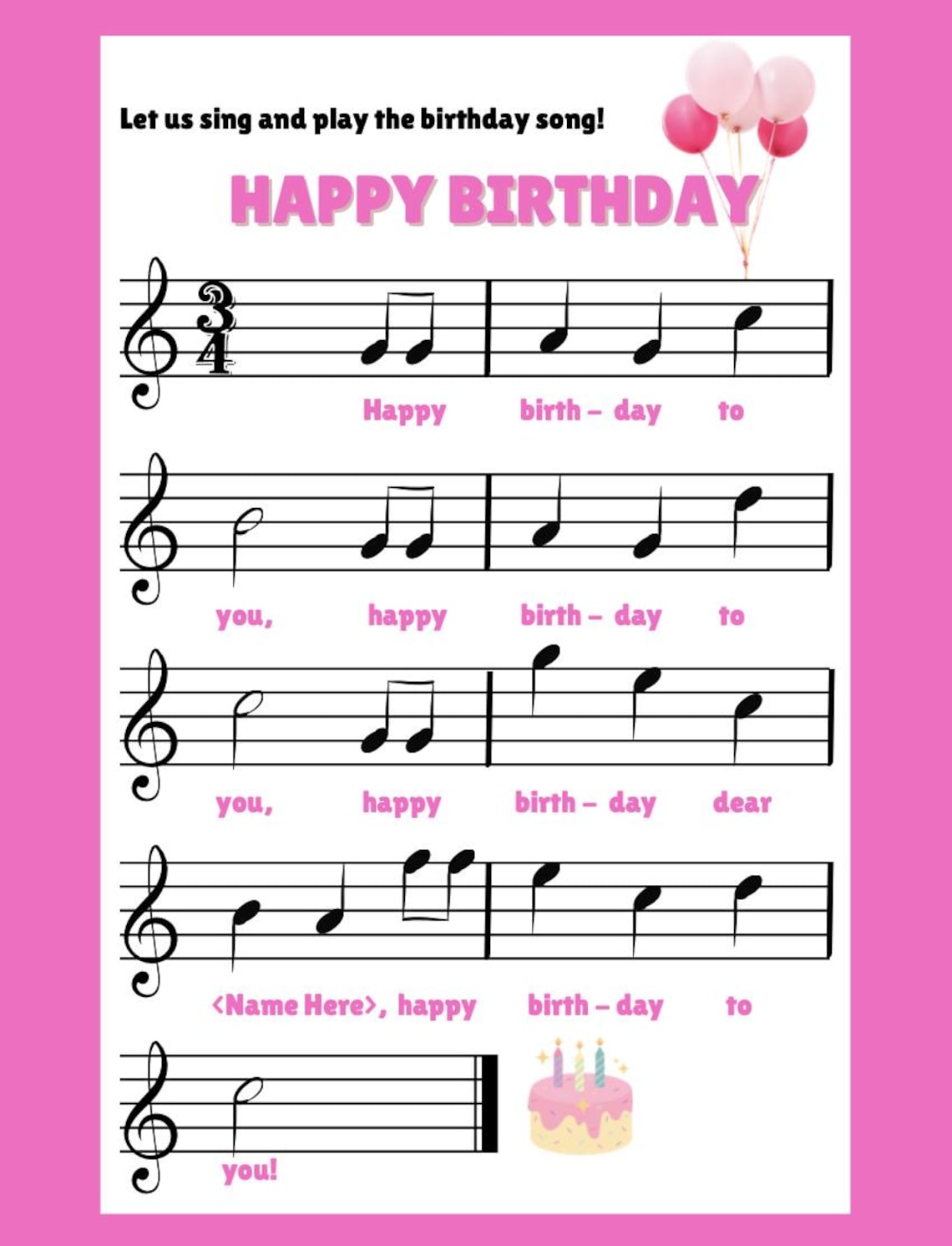 Happy Birthday Song Easy Piano Sheet Music • Instant Download - Etsy