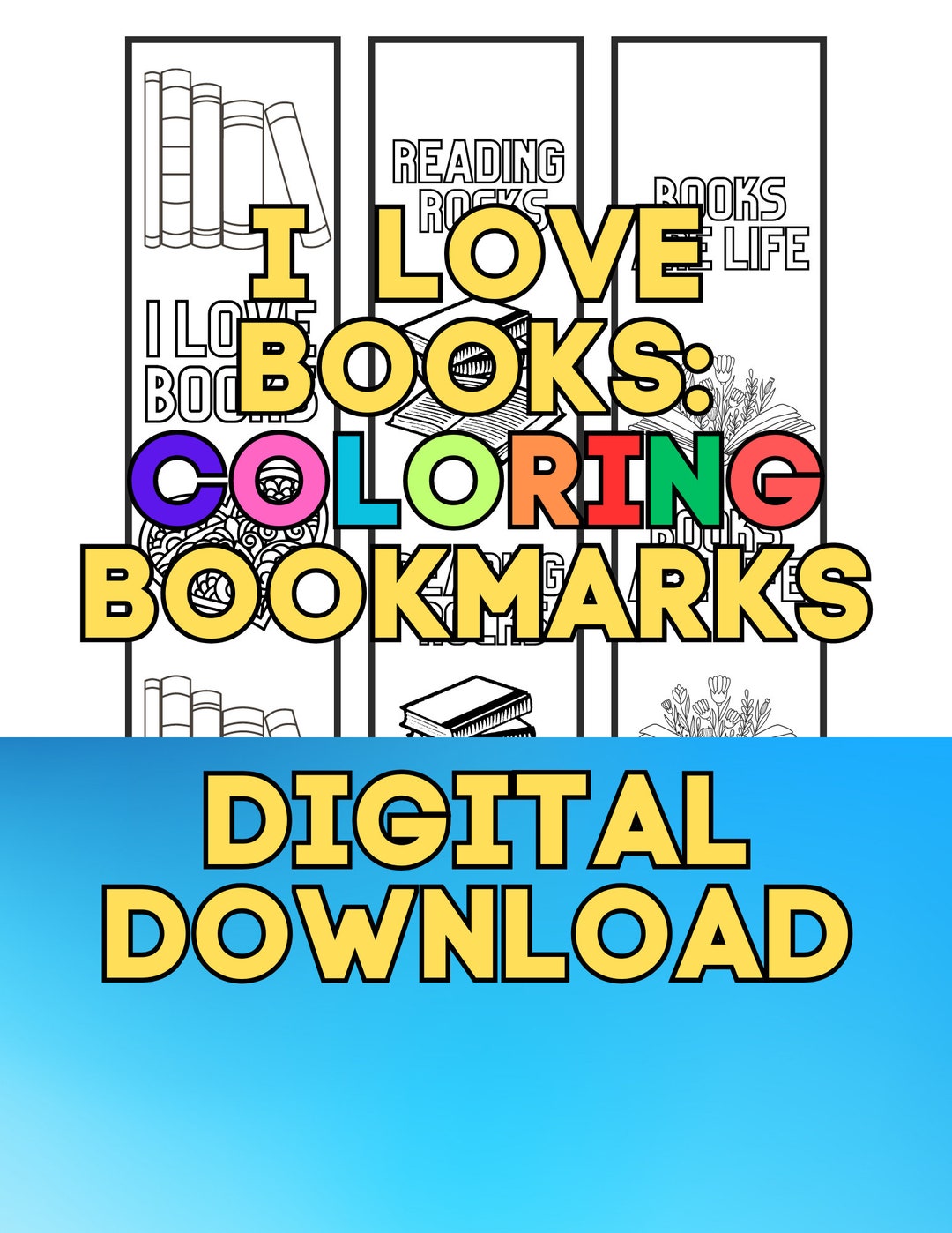 I Love Books: Coloring Bookmarks • Instant Download • Bibliophile ...