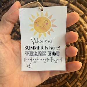 Summer Teacher Appreciation Gift Tag, Sunshine Thank You Tag, Instant ...