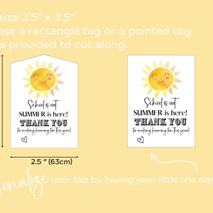 Summer Teacher Appreciation Gift Tag, Sunshine Thank You Tag, Instant ...