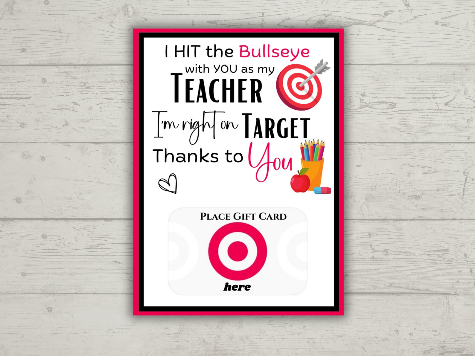 Printable Target Gift Card Holder, Teacher Thank You Card, Teacher ...
