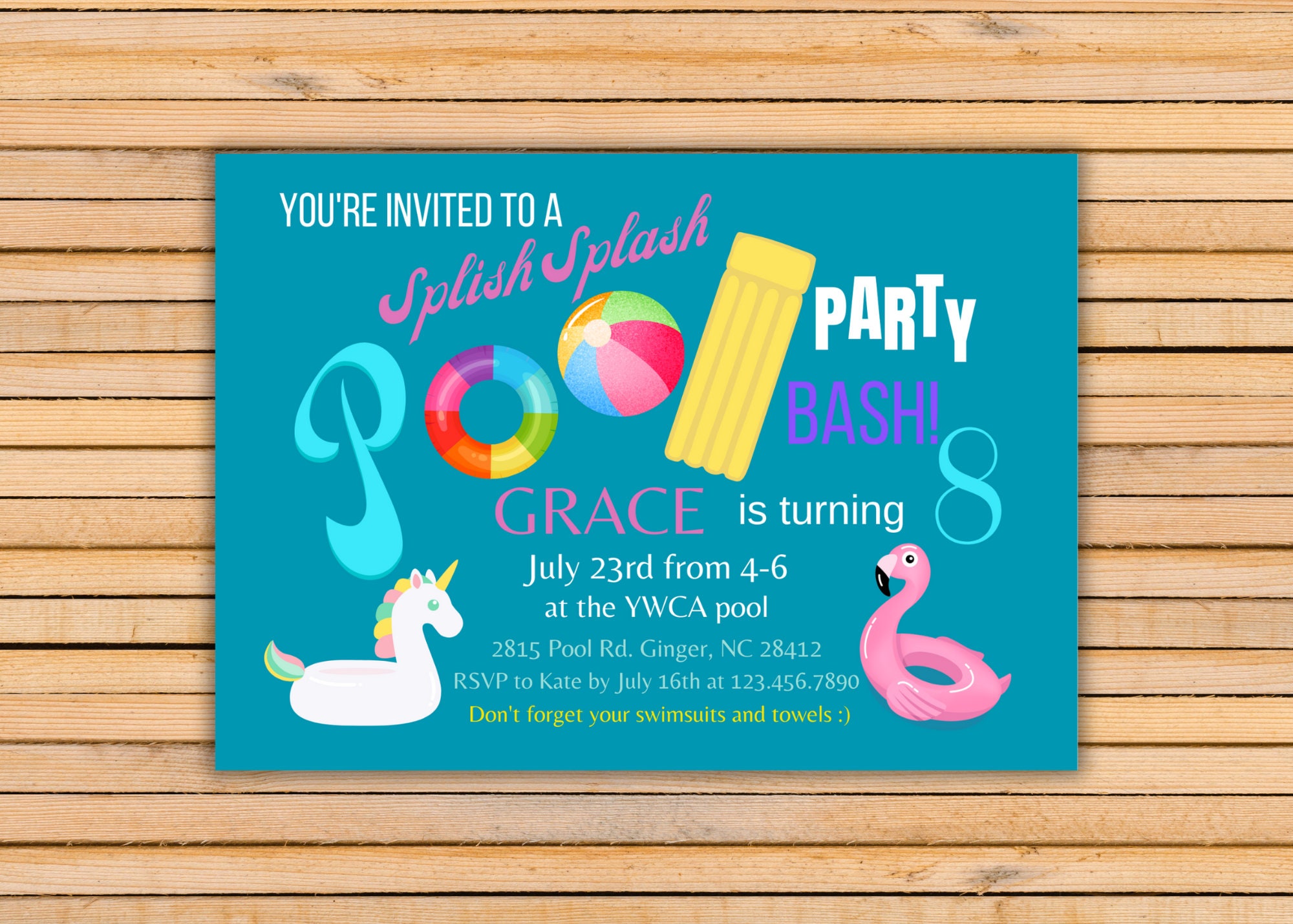 Girls Pool Birthday Party Invitation/ Editable Invitation/ Splish ...