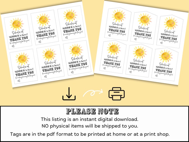 Summer Teacher Appreciation Gift Tag, Sunshine Thank You Tag, Instant ...