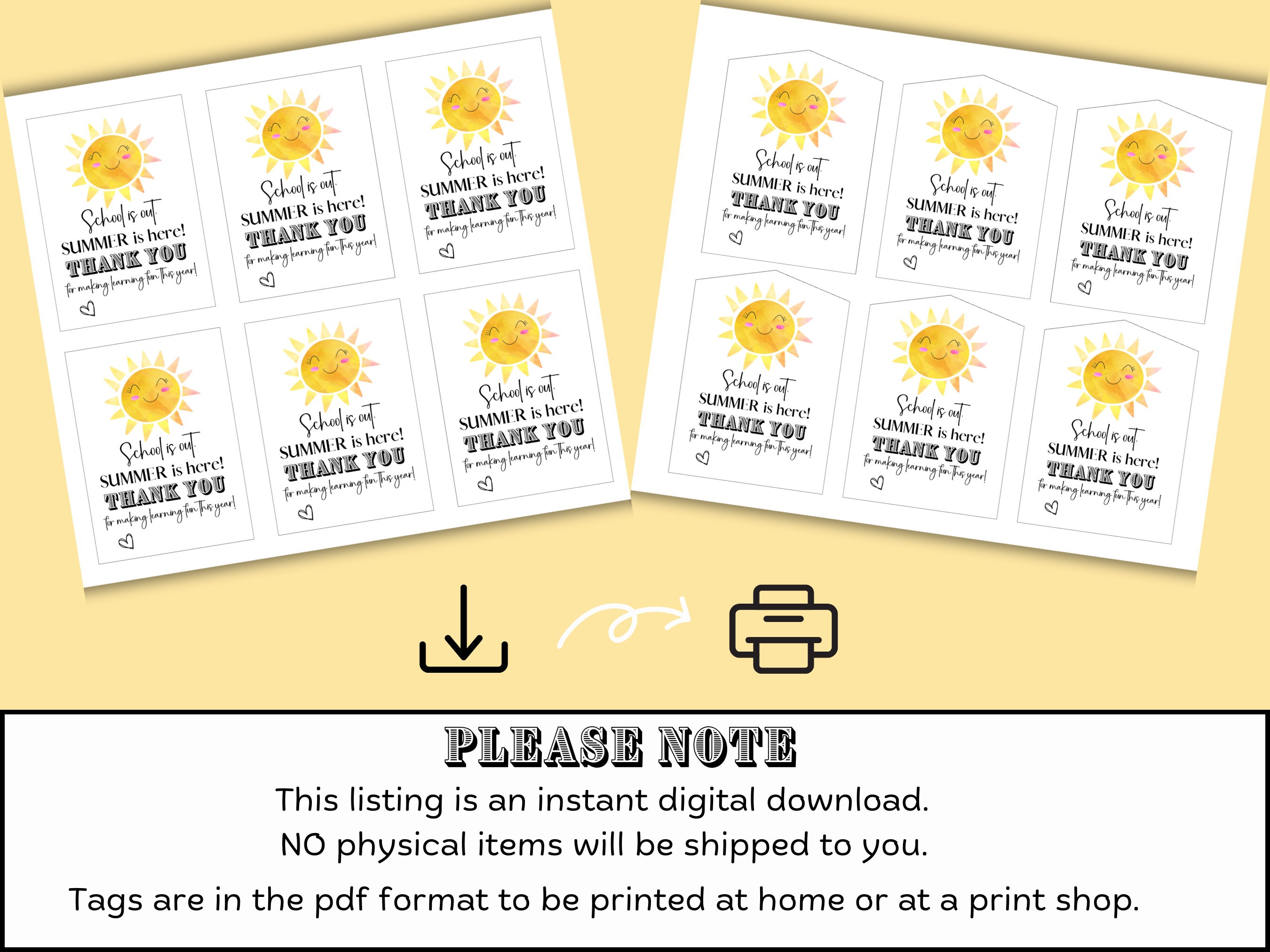 Summer Teacher Appreciation Gift Tag, Sunshine Thank You Tag, Instant ...