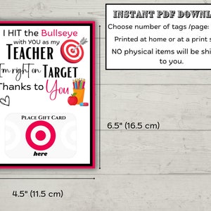 Printable Target Gift Card Holder, Teacher Thank You Card, Teacher ...