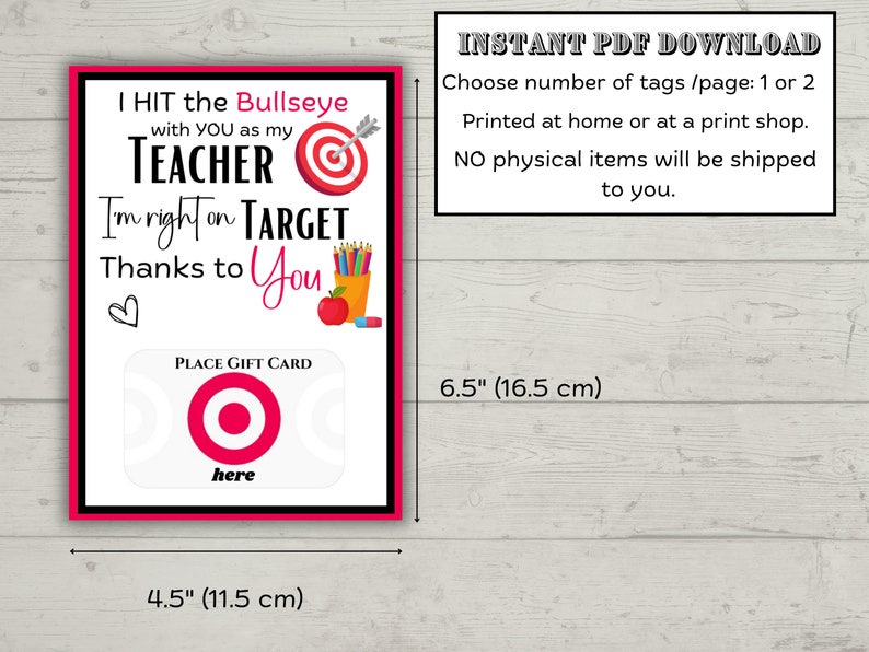 Printable Target Gift Card Holder, Teacher Thank You Card, Teacher ...
