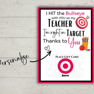 Printable Target Gift Card Holder, Teacher Thank You Card, Teacher ...