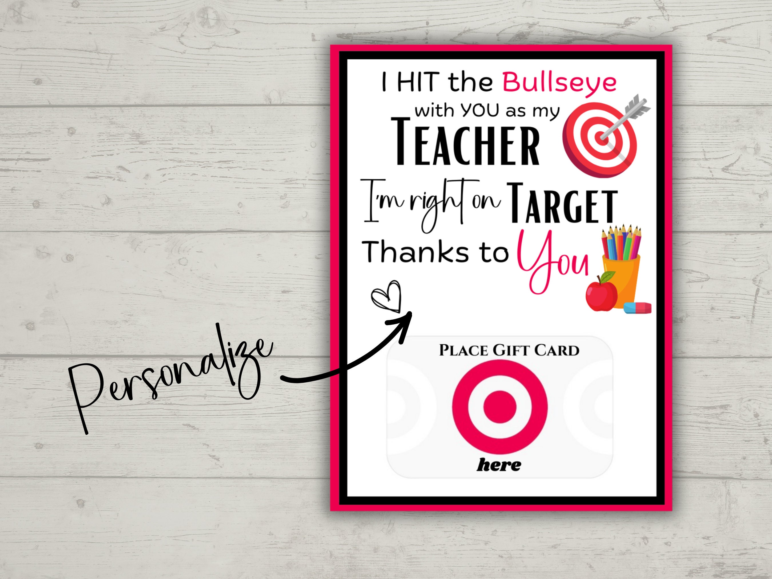 Printable Target Gift Card Holder, Teacher Thank You Card, Teacher ...