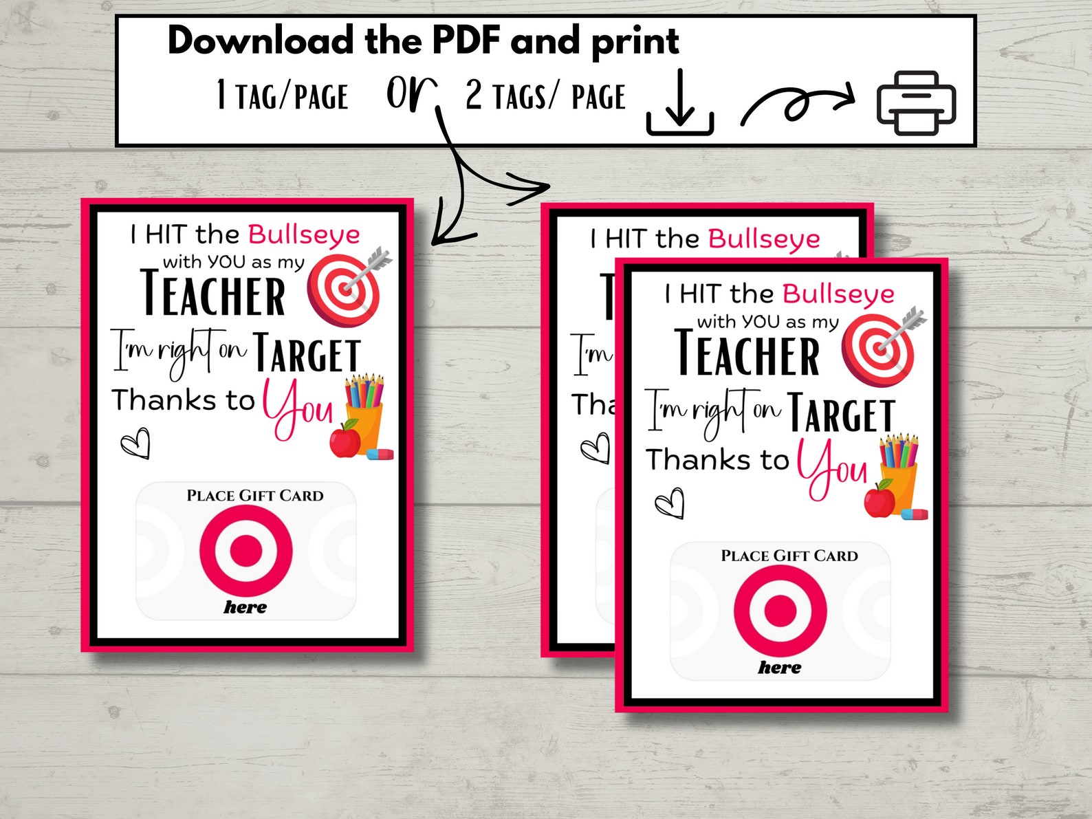 Printable Target Gift Card Holder, Teacher Thank You Card, Teacher ...