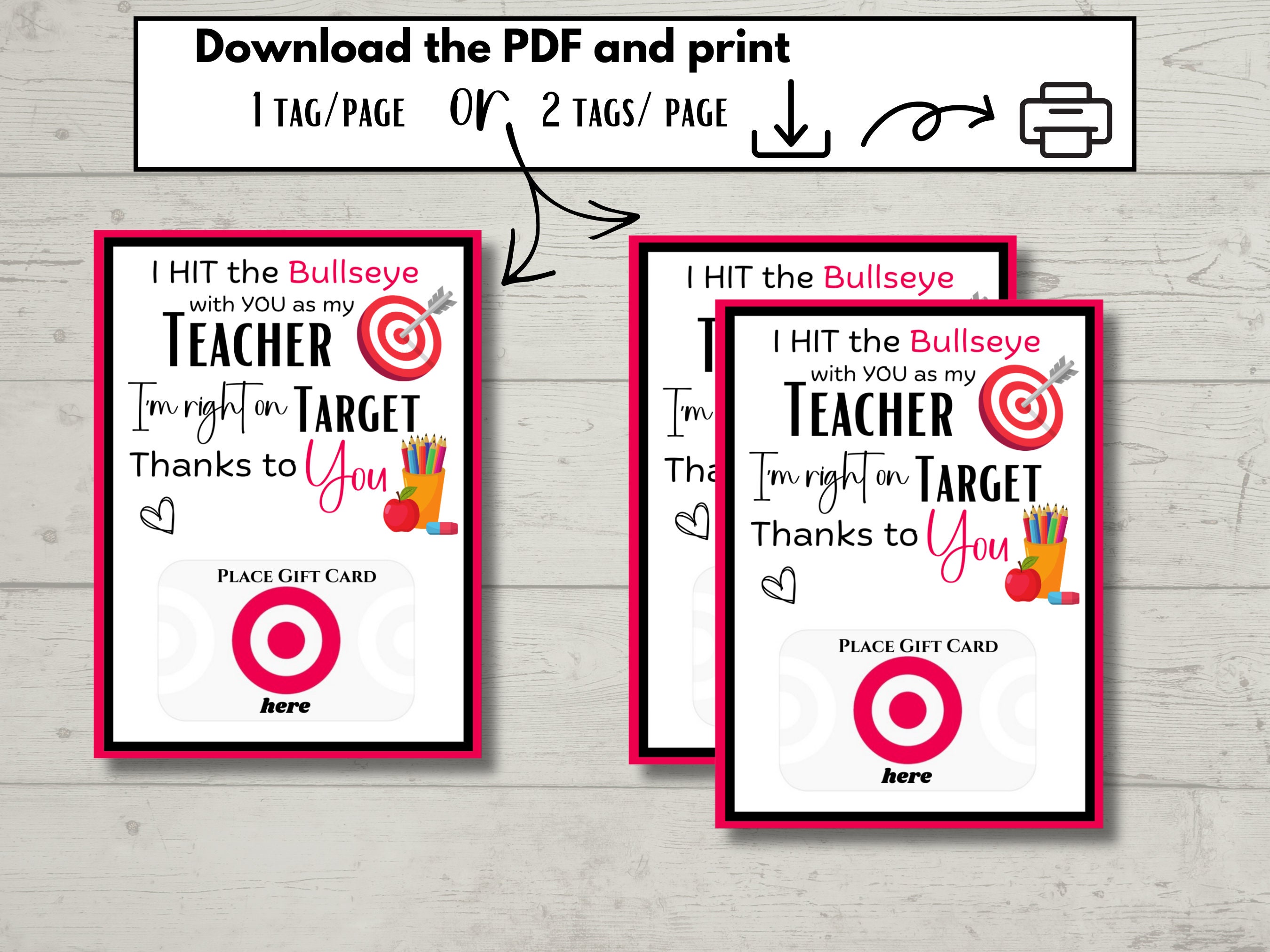 Printable Target Gift Card Holder, Teacher Thank You Card, Teacher ...