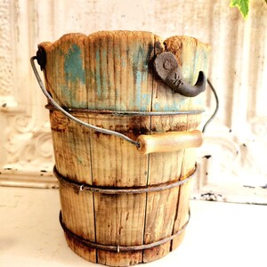 Antique Green Wood Ice Cream Bucket Vintage Ice Cream Maker Bucket ...