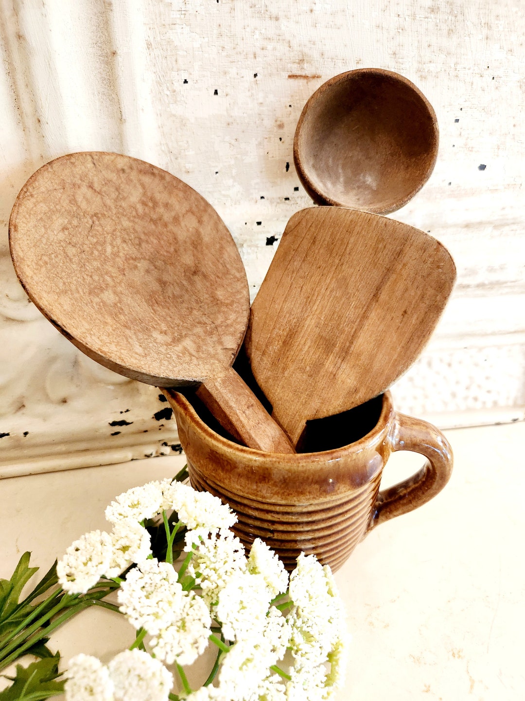 Antique Primitive Utensil Set I Hand Carved Wood I Butter Paddle I ...