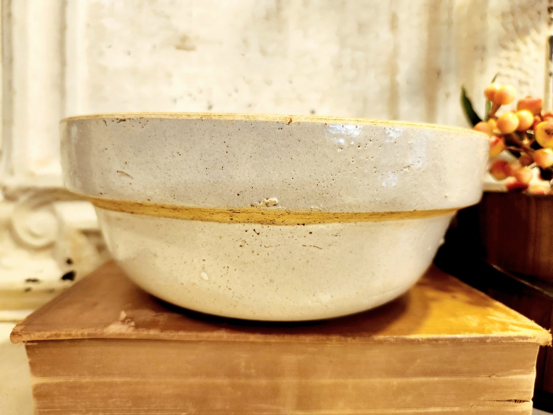 9 " Antique Salt Glazed Stoneware Bowl I Crock Bowl I Yellow Ware Bowl ...